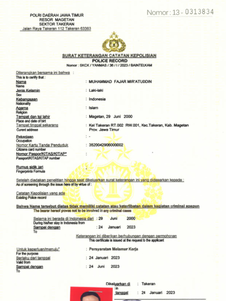 SKCK Muh. Fajar | PDF