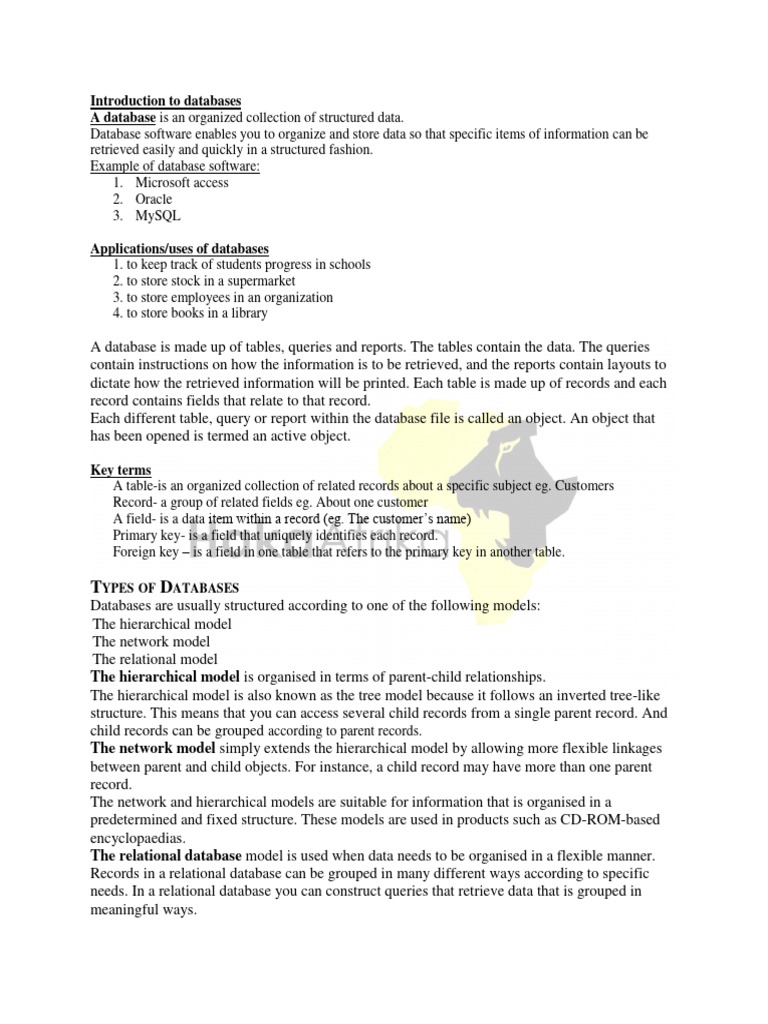Introduction To Databases Notes | PDF | Databases | Table (Database) Introduction To Databases Notes | PDF | Databases | Table (Database)