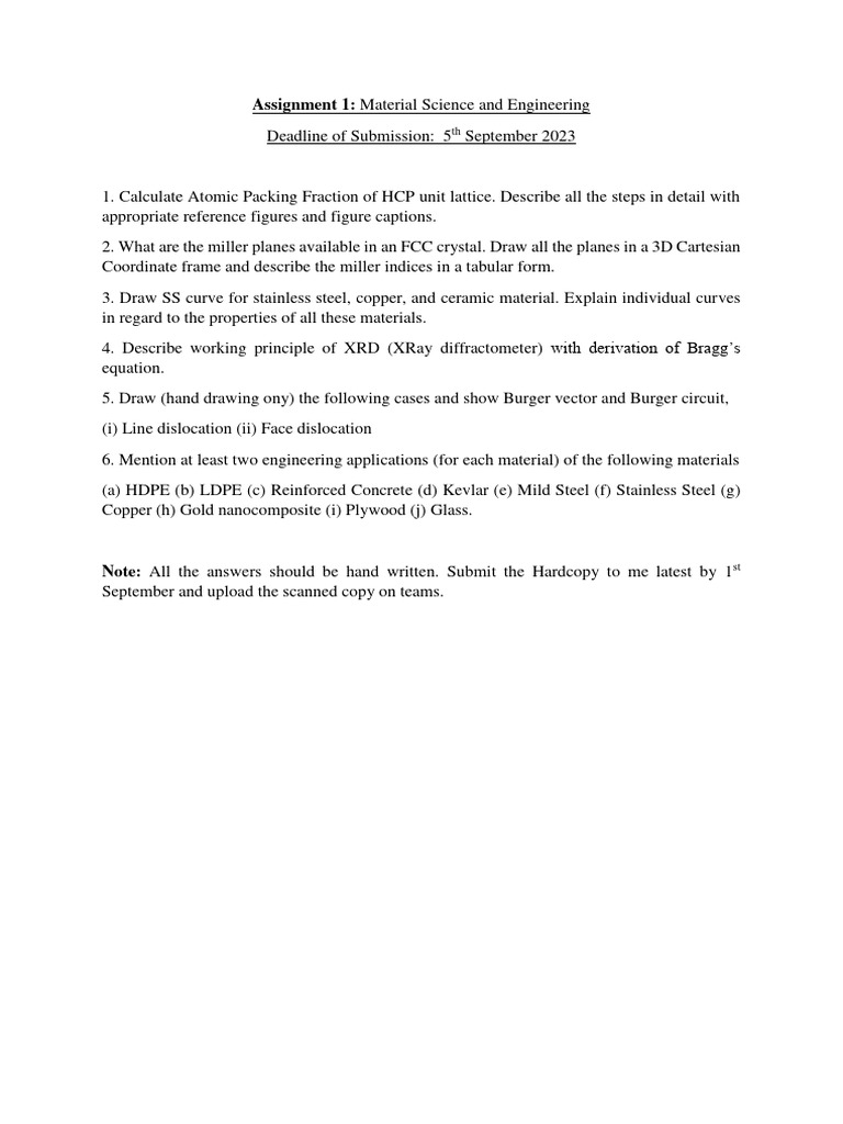 Materials Science Assignment Overview | PDF | Teaching Methods & Materials | Science & Mathematics