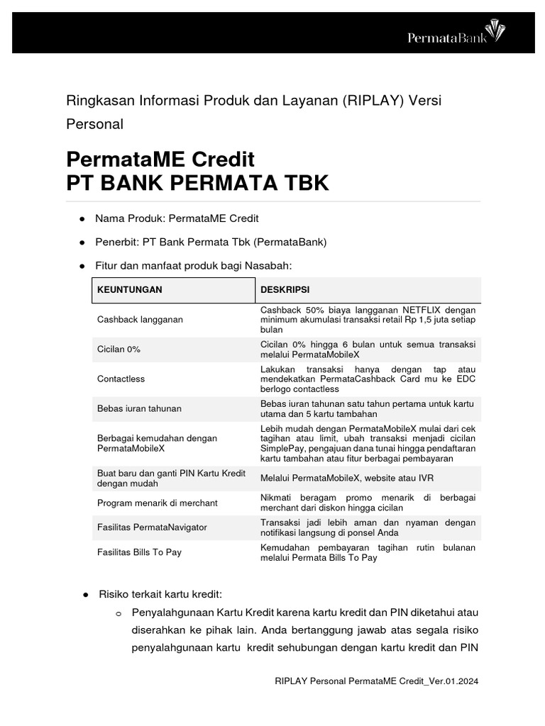 RIPLAY Personal PermataME Credit - Ver.01.2024 - 5 | PDF | Bisnis ...