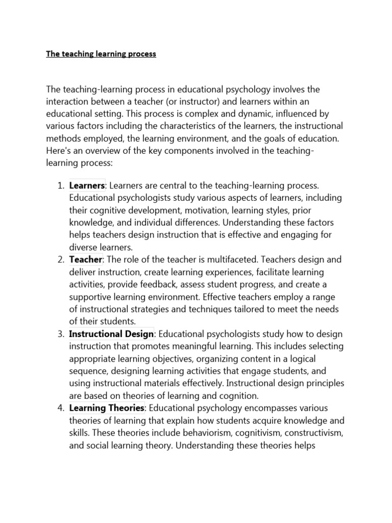 The Teaching Learning Process, Goals of Teaching and Objective of ...