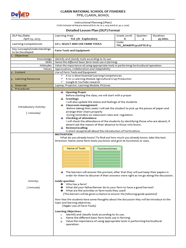 Lesson Plan | PDF | Learning | Tools