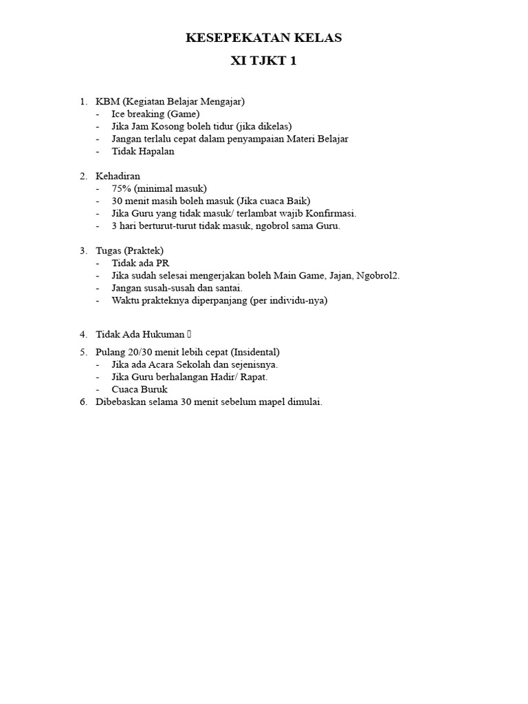 Kesepekatan Kelas Xi TJKT 1 | PDF