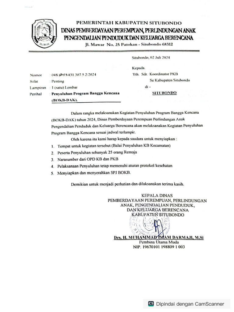 Surat Penyuluhan Program Bangga Kencana Angkatan II Juli 2024 | PDF