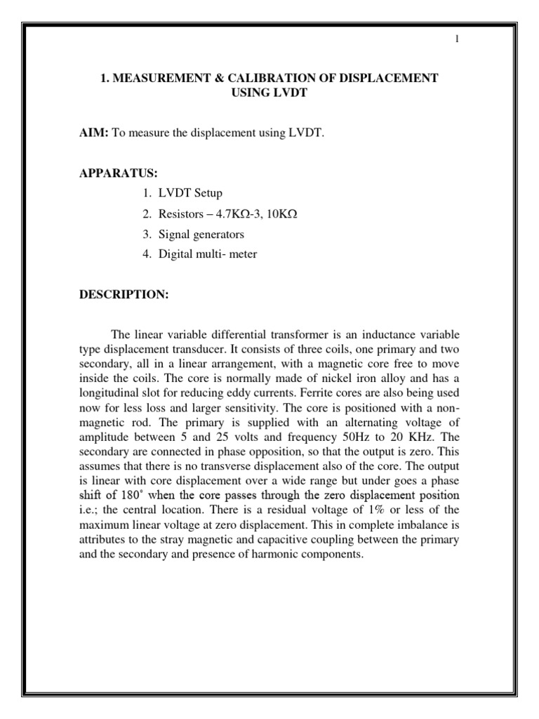 Measurement & Calibration of Displacement Using LVDT | PDF | Inductor | Computer Engineering