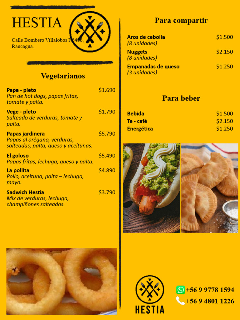 Menú Hestia: Papas y Sándwiches | PDF | Comida y bebida | Alimentos