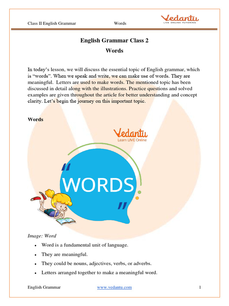 English Grammar Class 2 Words - Learn and Practice - Download Free PDF ...