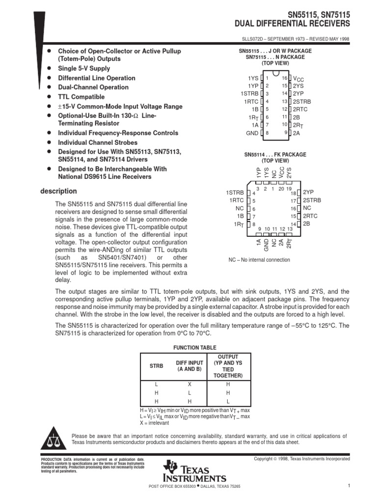 SN75115 | PDF | Electrical Engineering | Electrical Components