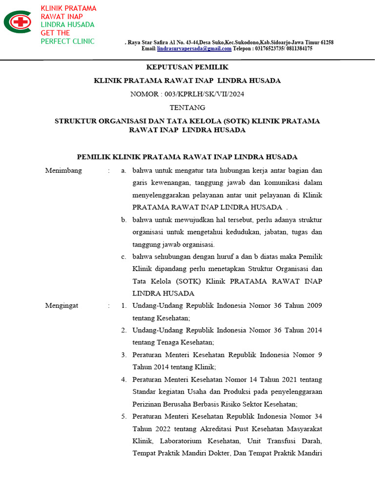 SK Struktur Organisasi + Uraian Tugas, Tanggung Jawab, Dan Wewenang | PDF