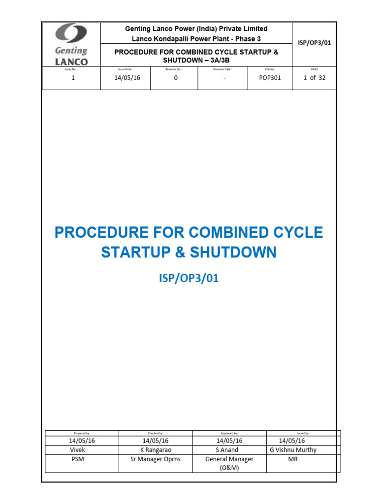 ISP-OP3-01 Procedure For Combined Cycle Startup and Shutdown | PDF | Pump | Electric Generator