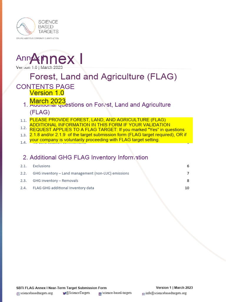 Annex FLAG - Target Submission Form | PDF | Climate Change ...