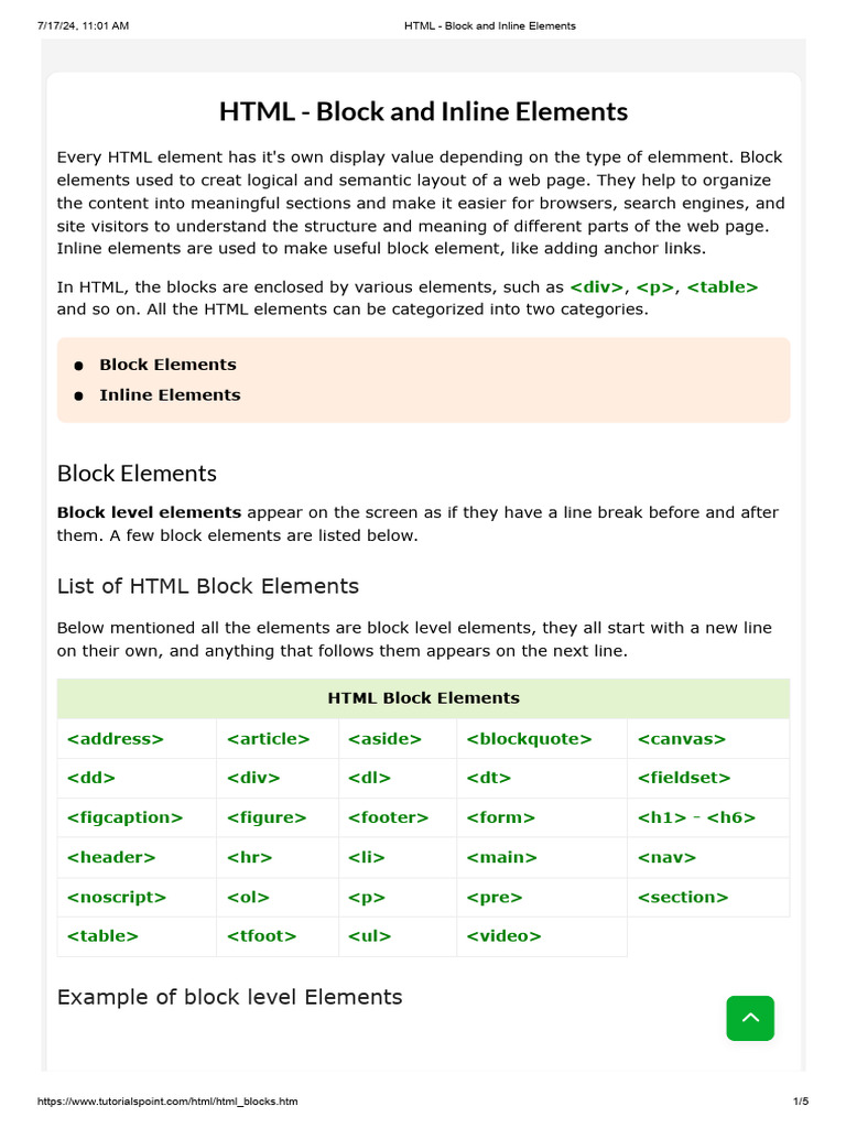 10 Html Block And Inline Elements Pdf Html Element Html
