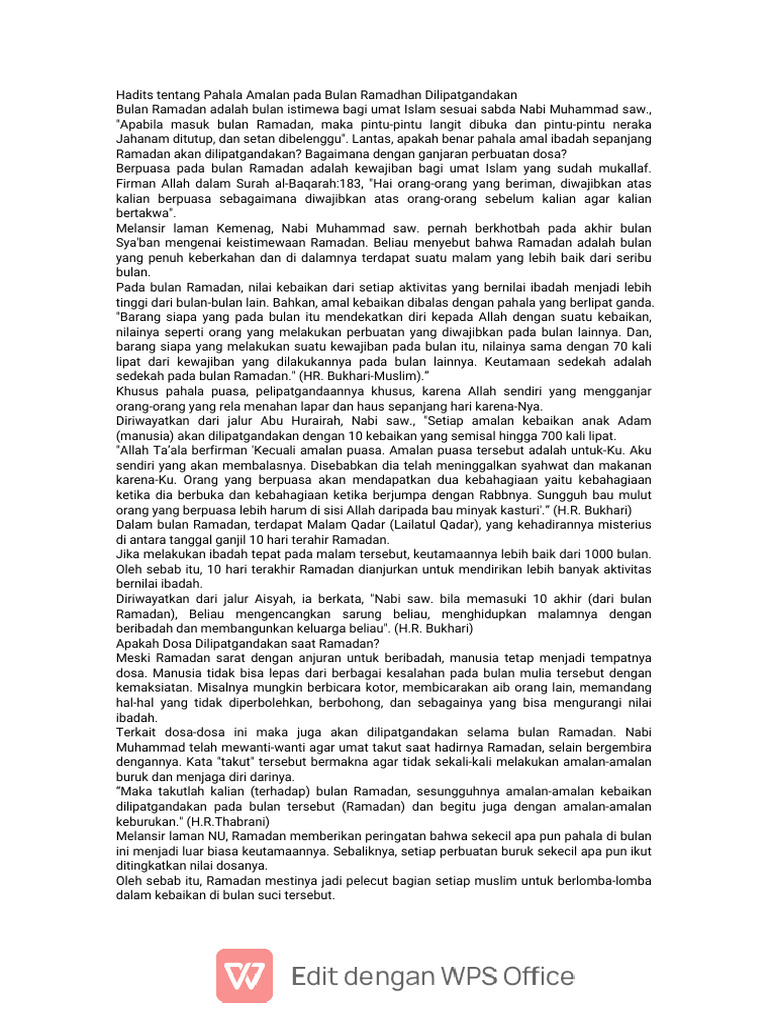 Hadits Tentang Amalan Dibulan ramadhan-WPS Office | PDF