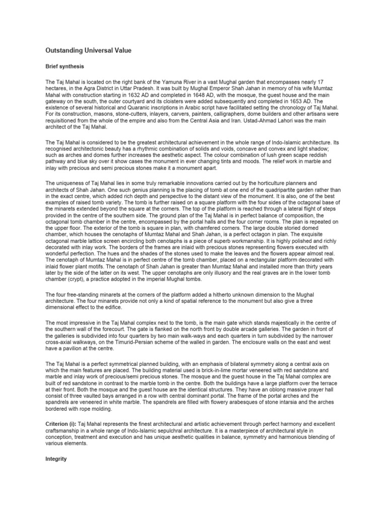 Outstanding Universal Value | PDF