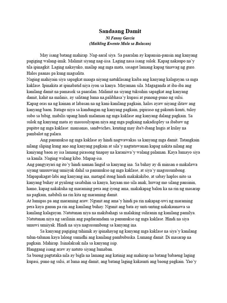 Sandaang Damit (Maikling Kwento Mula Sa Bulacan) | PDF