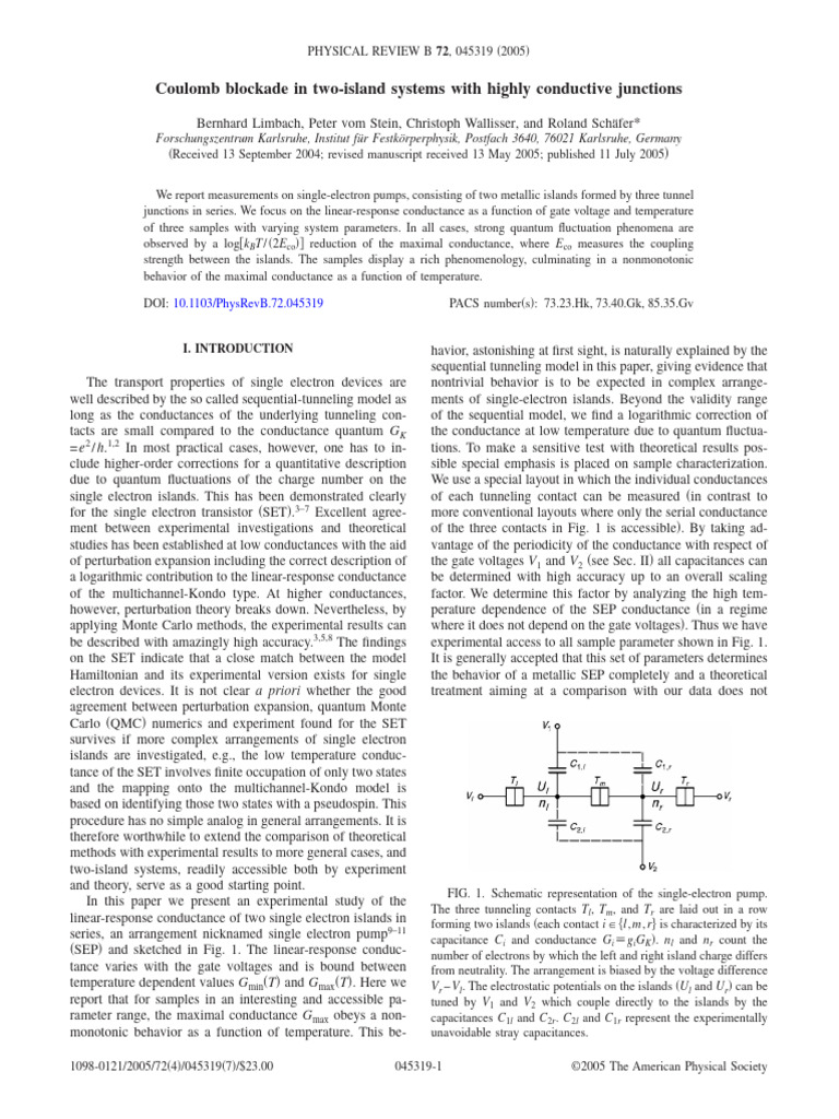 Coulomb blockade in two-island systems with highly conductive junctions | PDF | Perturbation ...