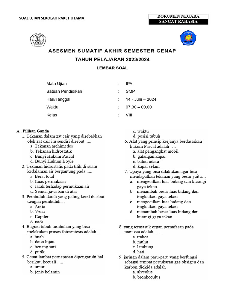 Soal Asaj Ipa Kelas 8 S.2 | PDF