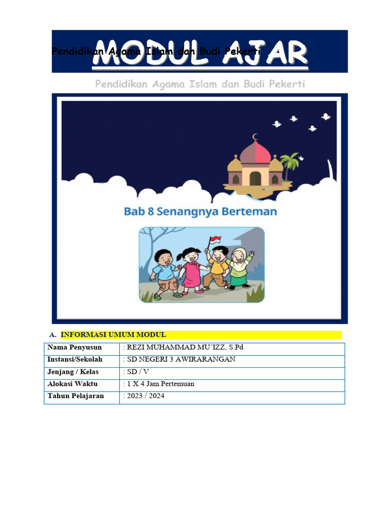 Modul Ajar PAIBP Kelas 5-BAB 8 Senangnya Berteman Fix | PDF