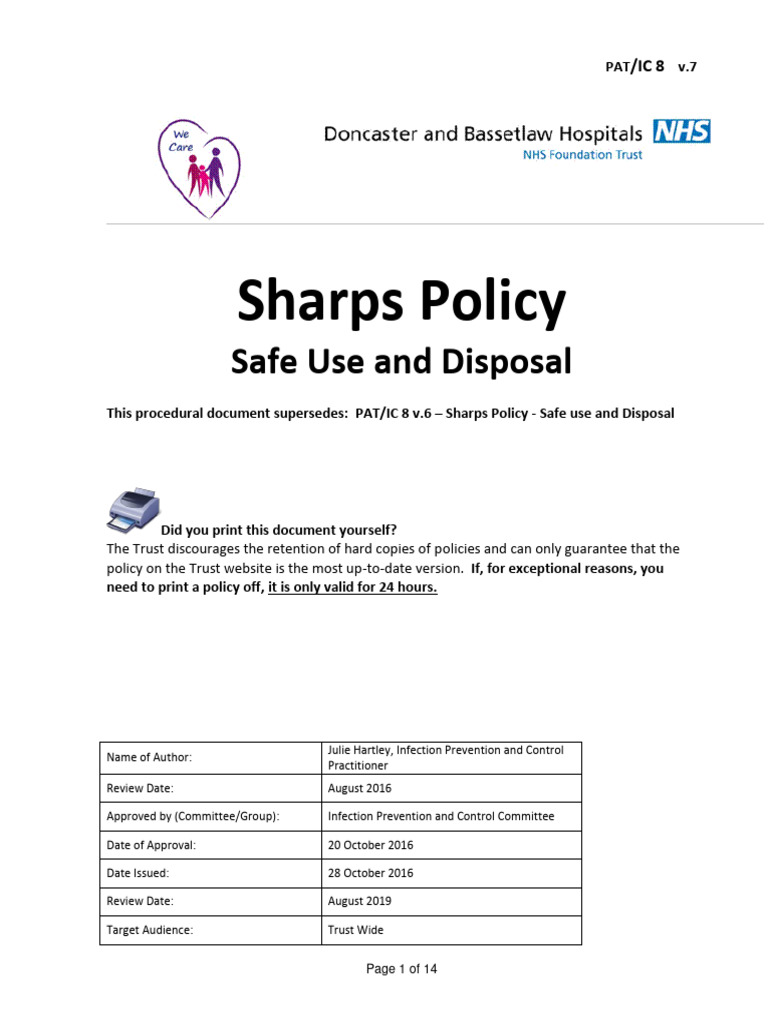 Sharps Policy For Reference | PDF | Occupational Safety And Health ...