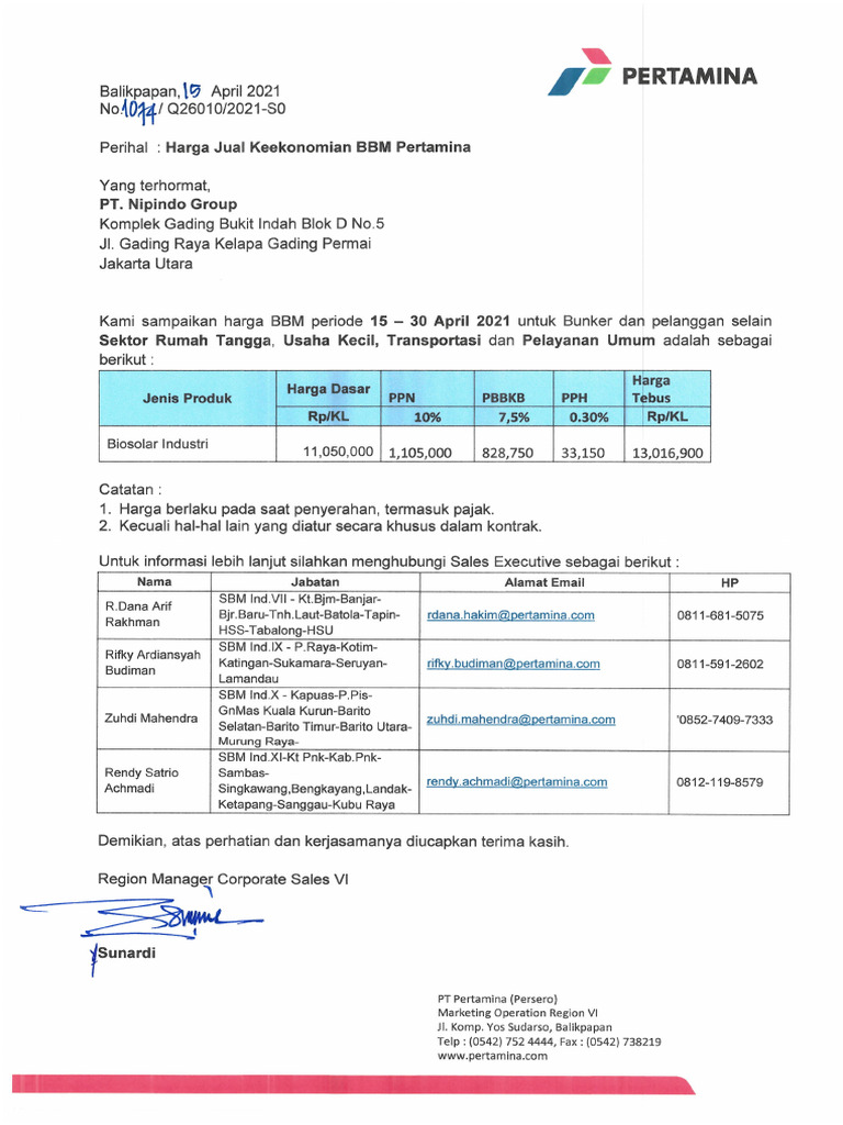 Harga Solar Pertamina 15.04.21 | PDF