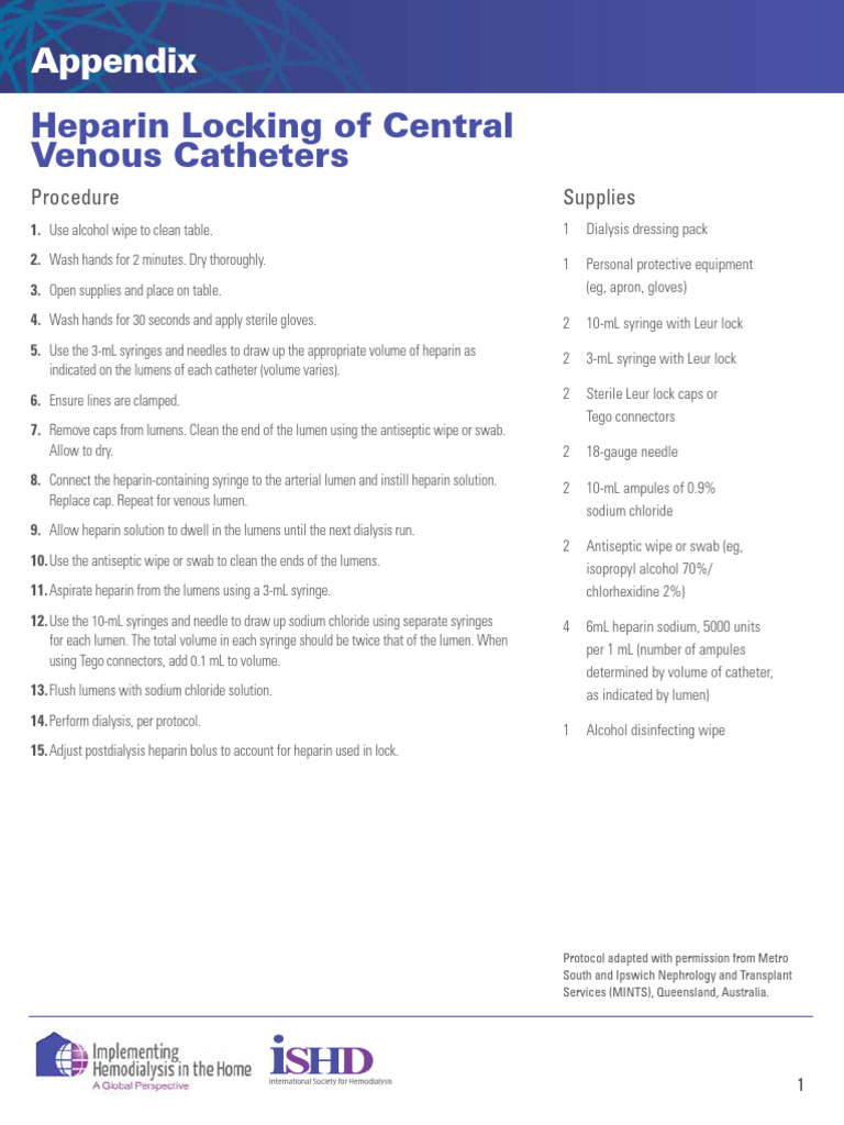 Module 7 Apdx HeparinaLockingCV | PDF | Hemodialysis | Syringe