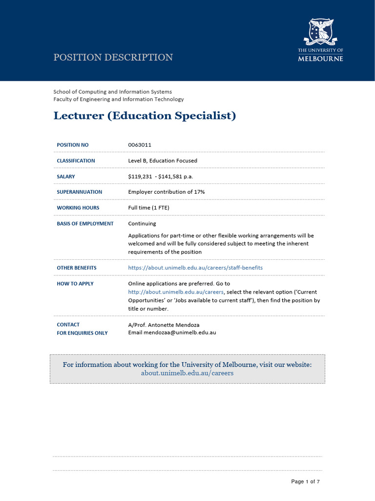 Lecturer CIS Position Description | PDF | Educational Assessment ...