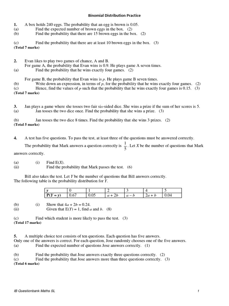 Binomial Distribution Practice | PDF | Probability | Sampling (Statistics)