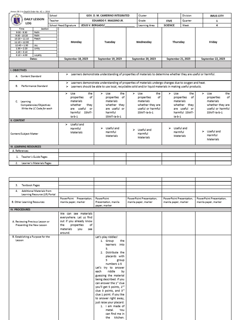 DLL in Science Q1 W4 | PDF