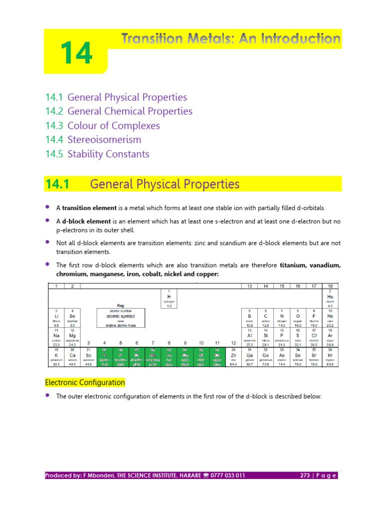 13.0 Transition Metal Chemistry | PDF | Coordination Complex | Transition Metals