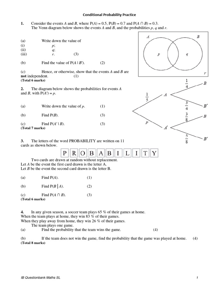 Conditional Probability Practice | PDF | Probability Theory | Mathematics Conditional Probability Practice | PDF | Probability Theory | Mathematics