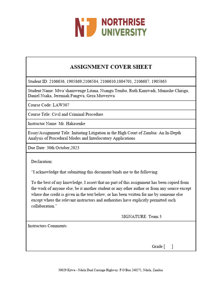 CCP - Moot Court - Law307 Team Assignment. Group 3 | PDF | Summons ...