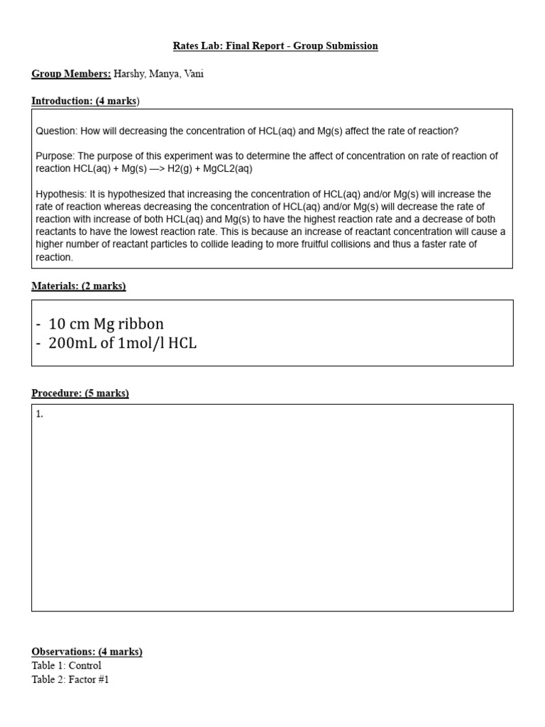 Rates Lab - Group Submission | PDF | Reaction Rate | Chemistry Rates Lab - Group Submission | PDF | Reaction Rate | Chemistry