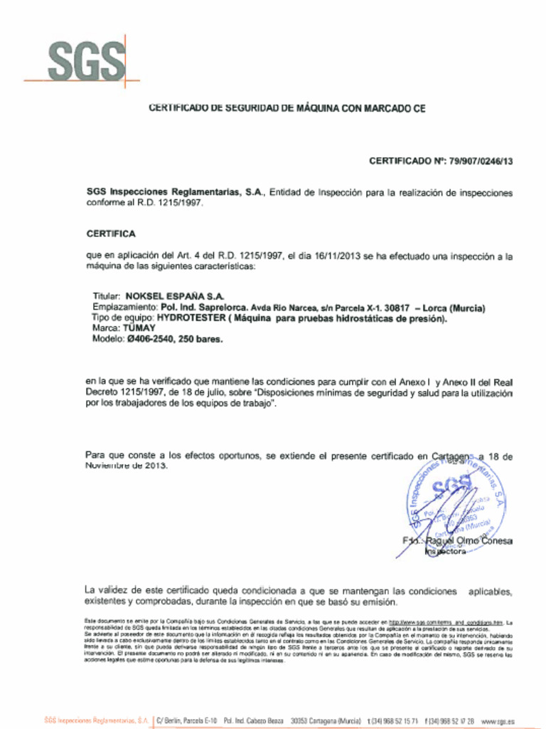 Certificado RD1215 Anx 2 | PDF