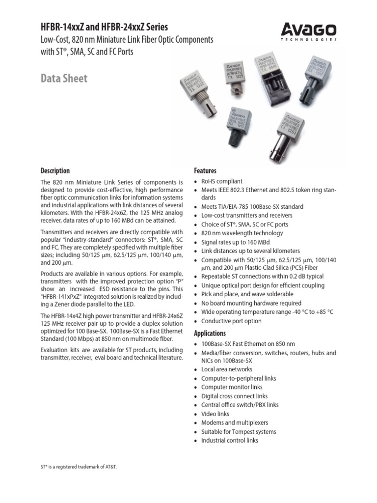 HFBR-2412TZ Datasheet | PDF | Optical Fiber | Decibel