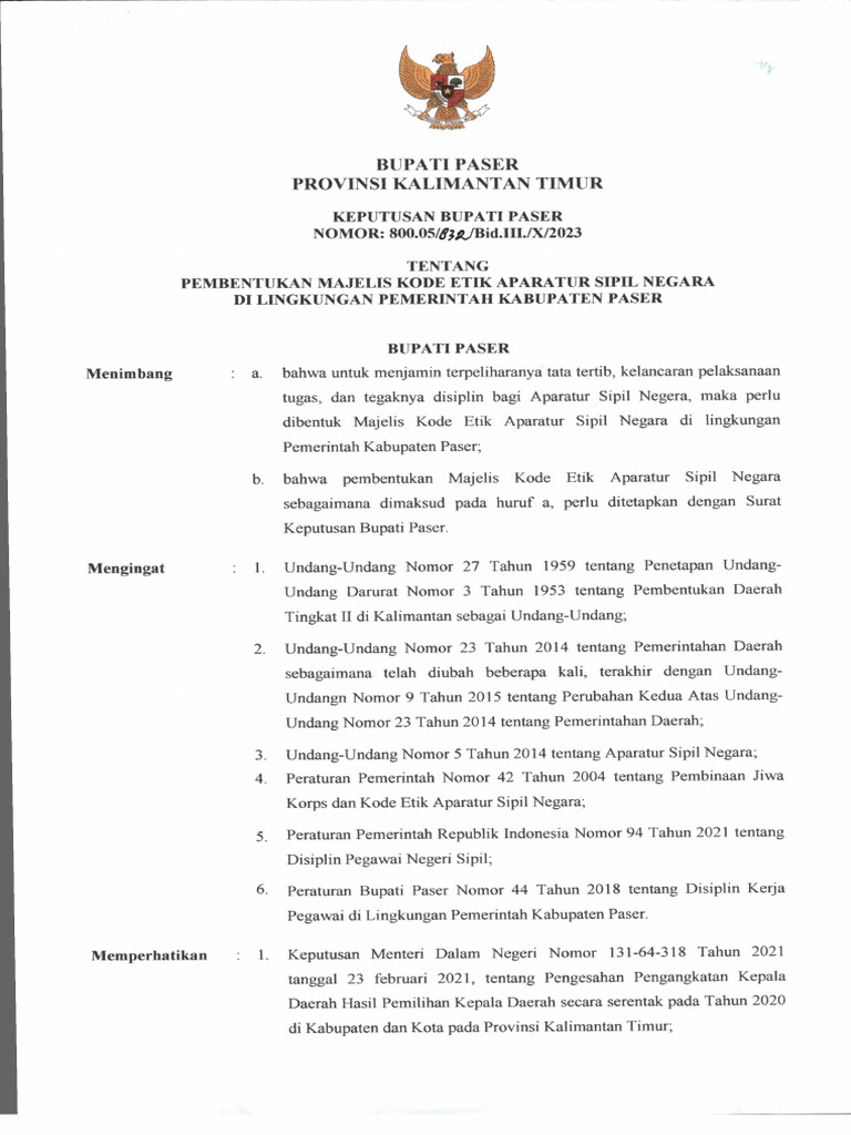 Perbub Pembentukan Majelis Kode Etik | PDF