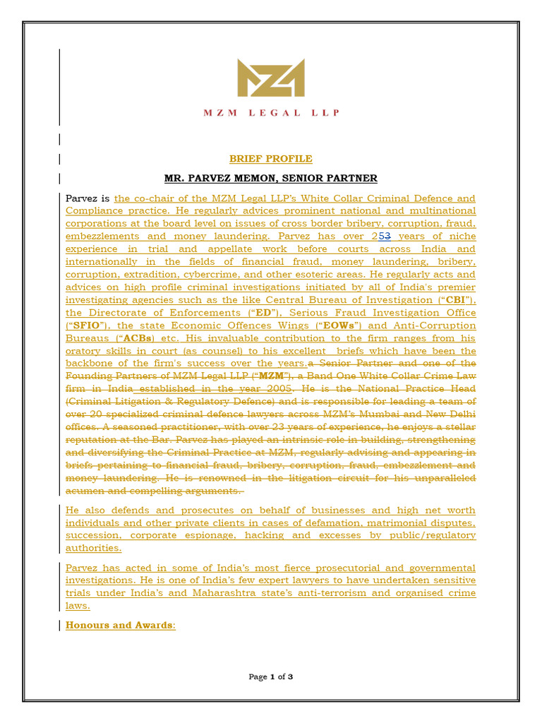 Parvez Memon: Expert in White-Collar Crime | PDF | Corruption | Lawyer