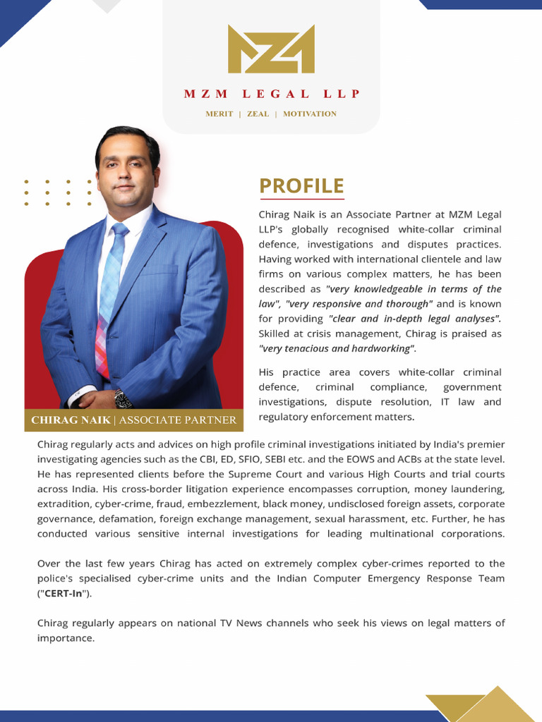 Chirag Naik Profile_MZM Legal | PDF