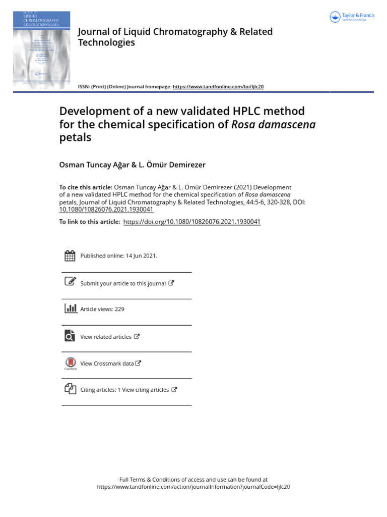 Development of A New Validated HPLC Method For The Chemical Specification of Rosa Damascena ...