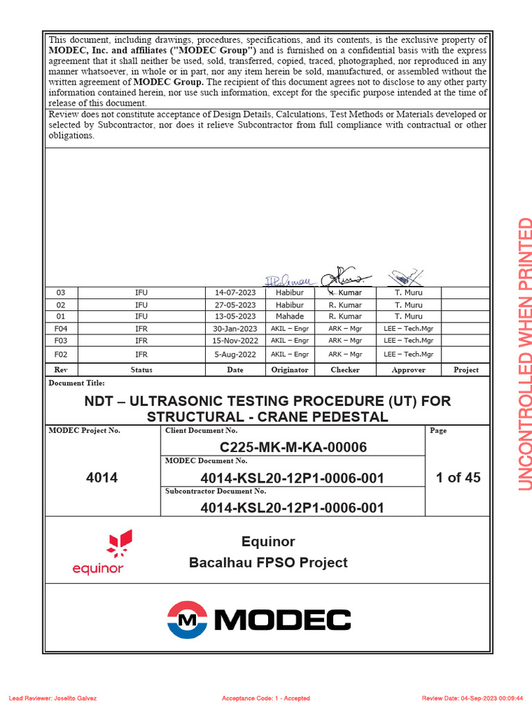 Ultrasonic Testing Procedure for Crane Pedestal | PDF | Nondestructive ...