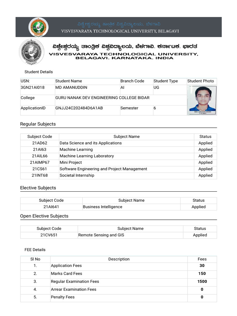 Vtu Exam Application Form Pdf Information Technology Artificial
