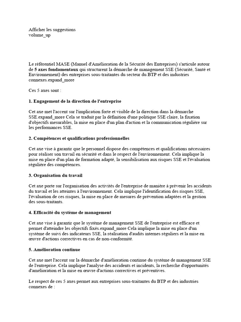 Référentiel MASE : 5 axes clés SSE | PDF | Risque | Sécurité