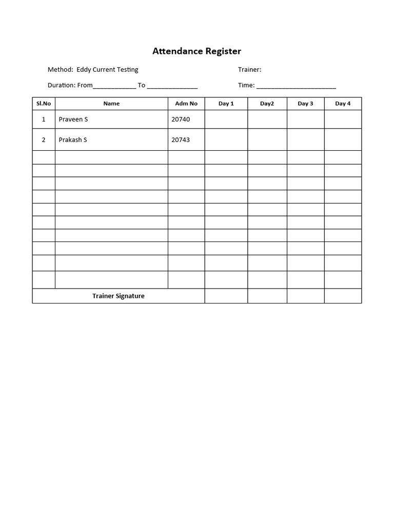 ET Attendance Register | PDF | Career & Growth