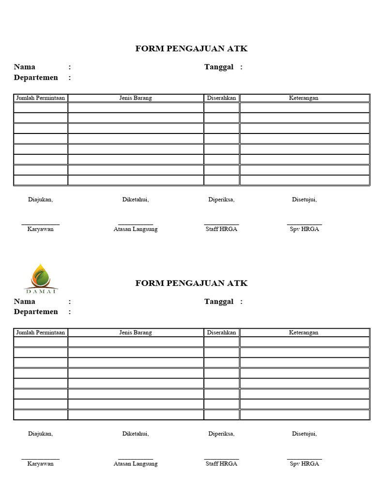 Form Pengajuan ATK (Alat Tulis Kantor) | PDF