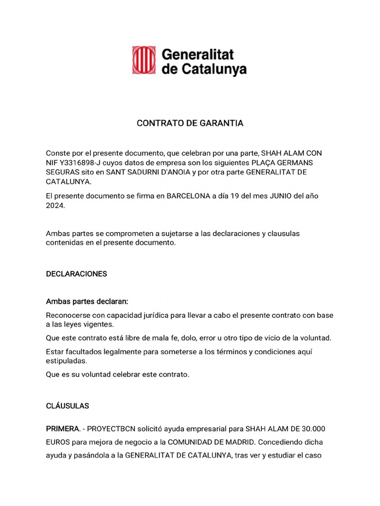 CONTRATO DE GARANTIA | PDF