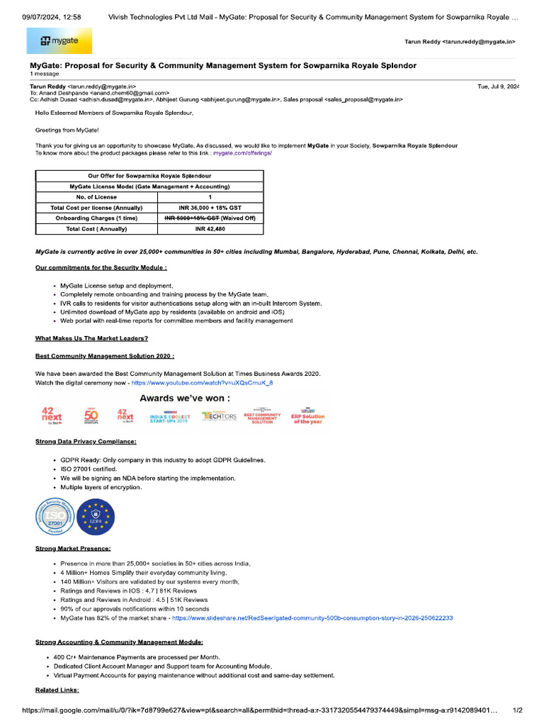 MyGate Proposal For Security & Community Management System For ... MyGate Proposal For Security & Community Management System For ...