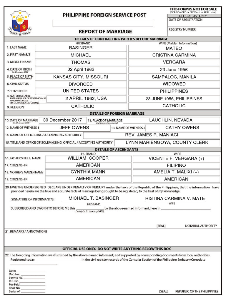 Marriage Record: Basinger & Mateo | PDF
