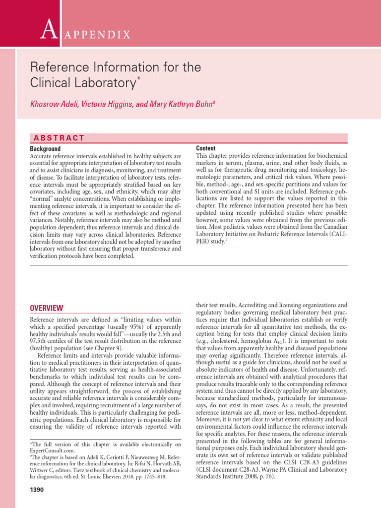 Reference Interval Pages from Tietz Textbook of Laboratory Medicine 7e 2023 | Download Free PDF ...