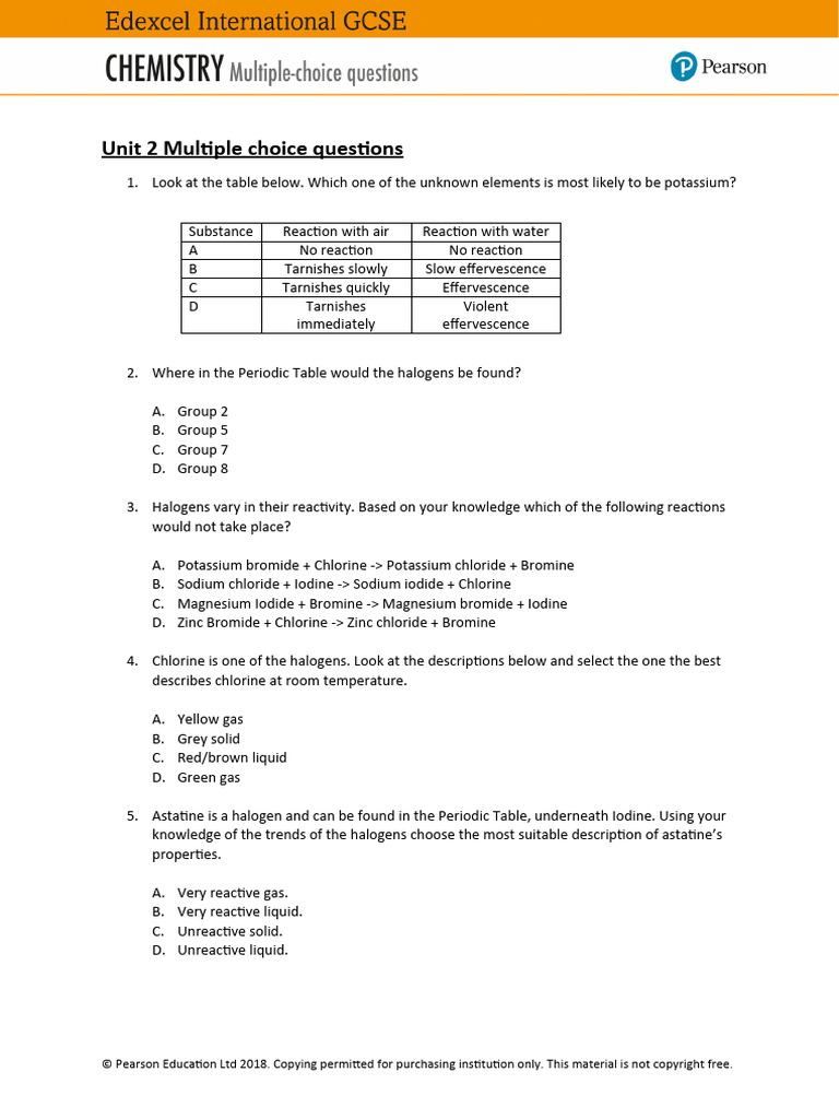 Igcse Doubleaward Chem MCQ Unit2 | PDF | Solubility | Acid