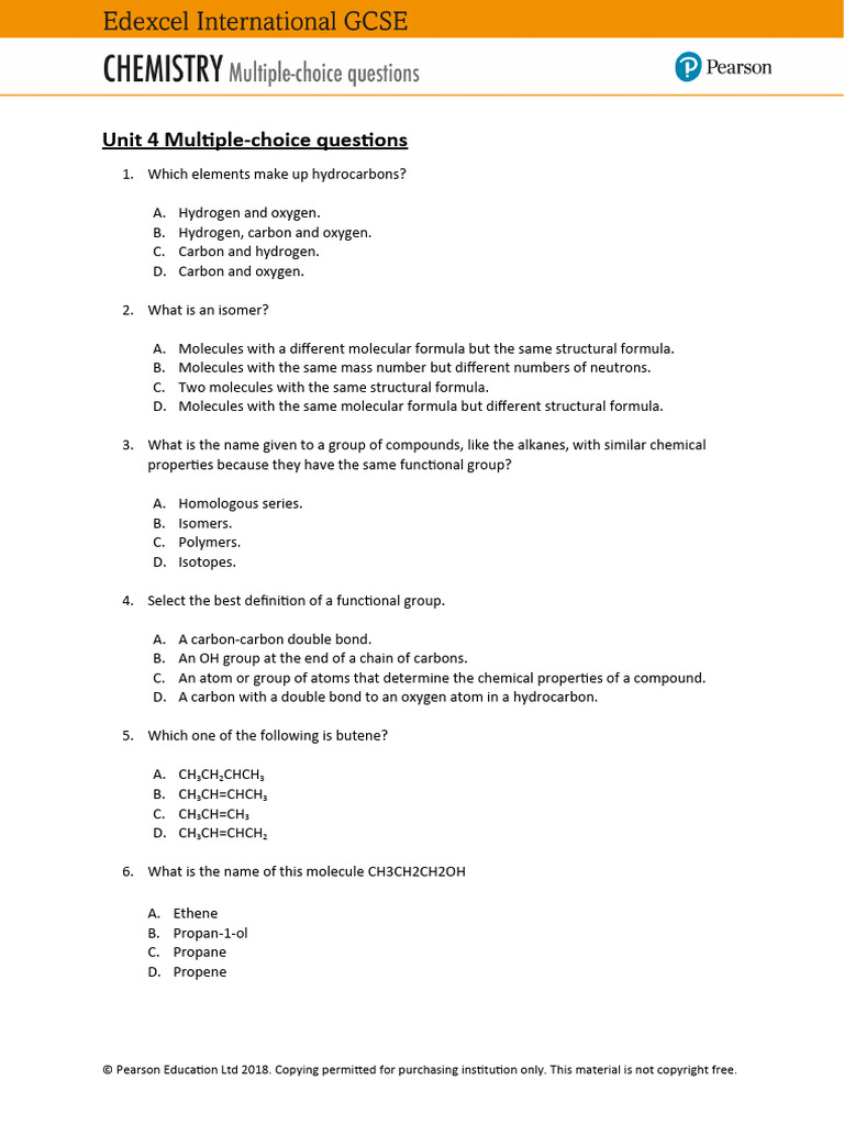 Igcse Doubleaward Chem MCQ Unit4 | PDF | Alkene | Petroleum