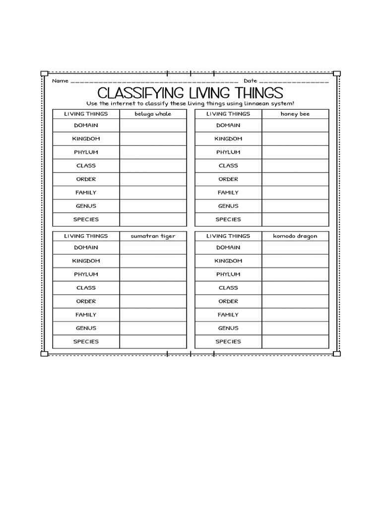 Classification of Living Organisms Worksheet - 154007.png | PDF